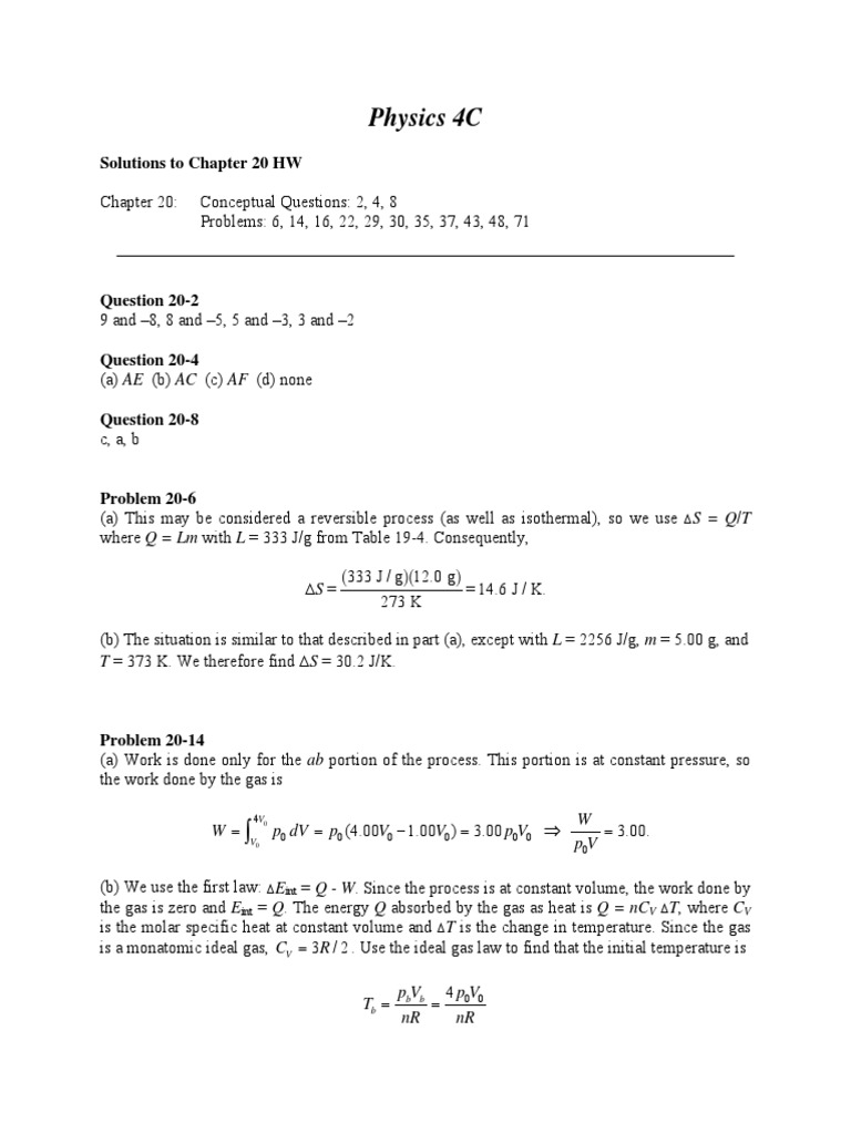 ch20 - Solutions Resnick PDF | PDF | Heat | Heat Capacity