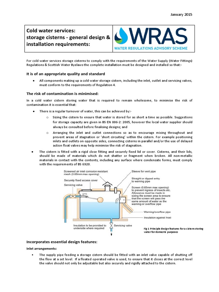 Info Note Cold Water Service Storage Cisterns | PDF | Valve | Hydraulics