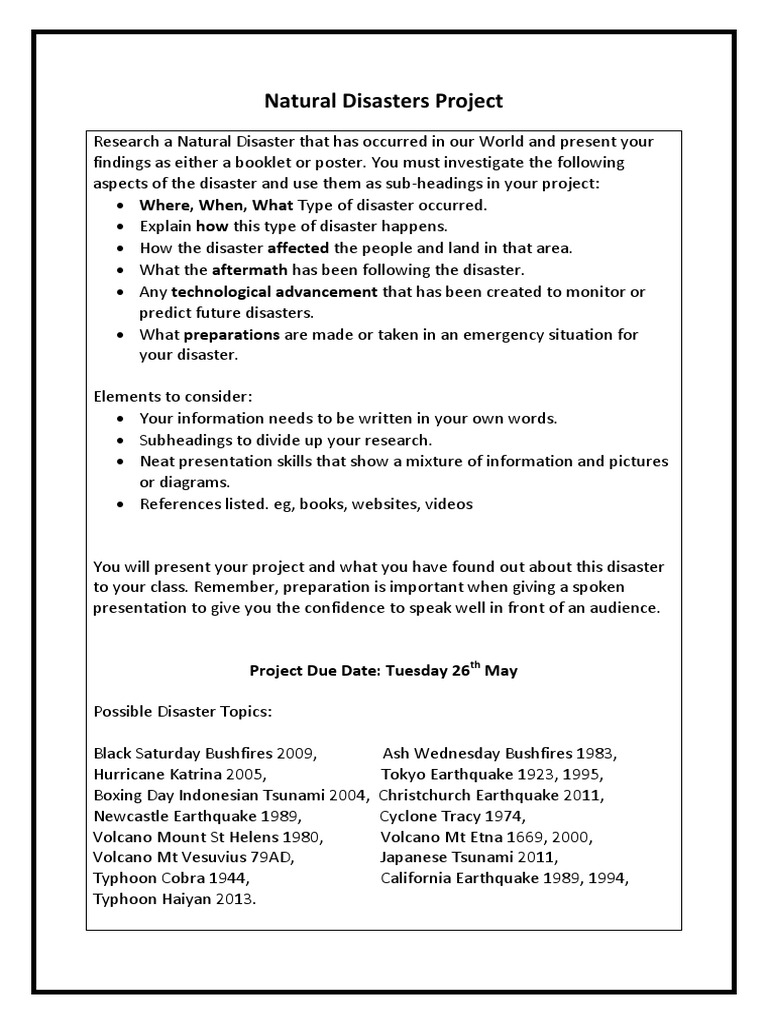 Natural Disasters Project Guidelines | PDF | Natural Disasters ...