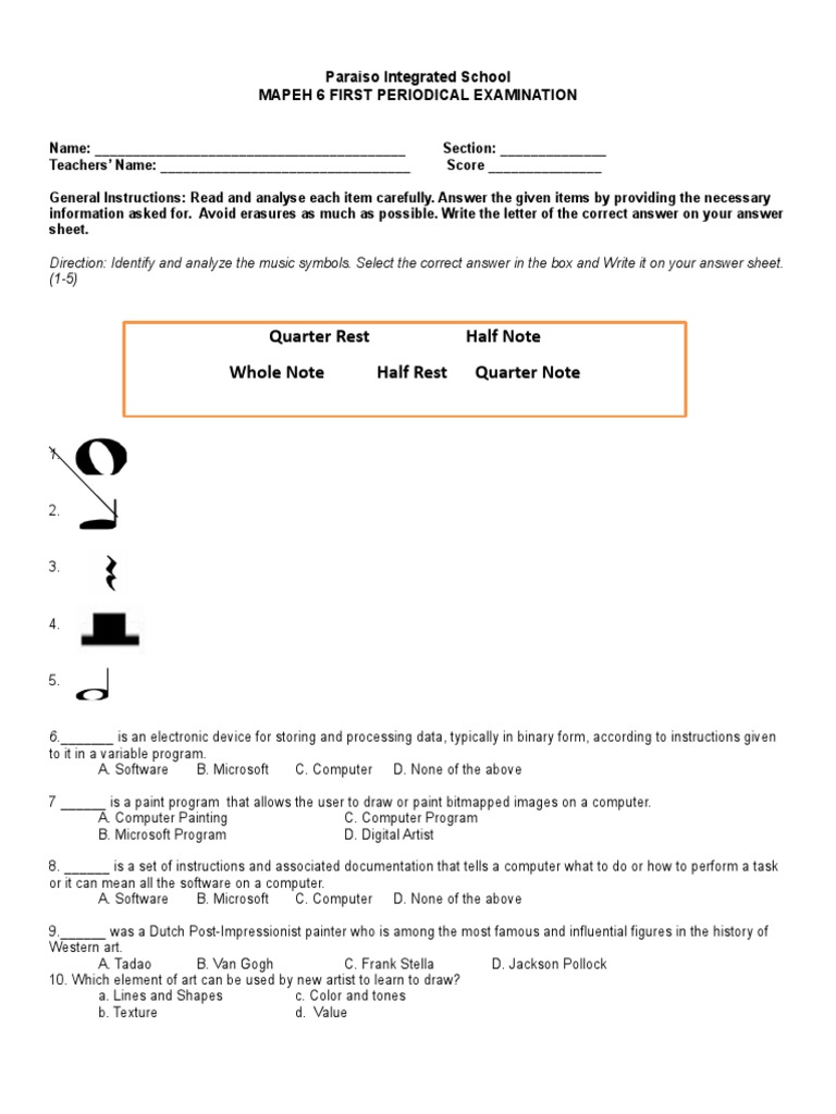Quarter Rest Half Note Whole Note Half Rest Quarter Note: Paraiso ...