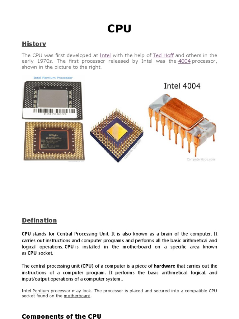 CPU | PDF | Central Processing Unit | Microprocessor