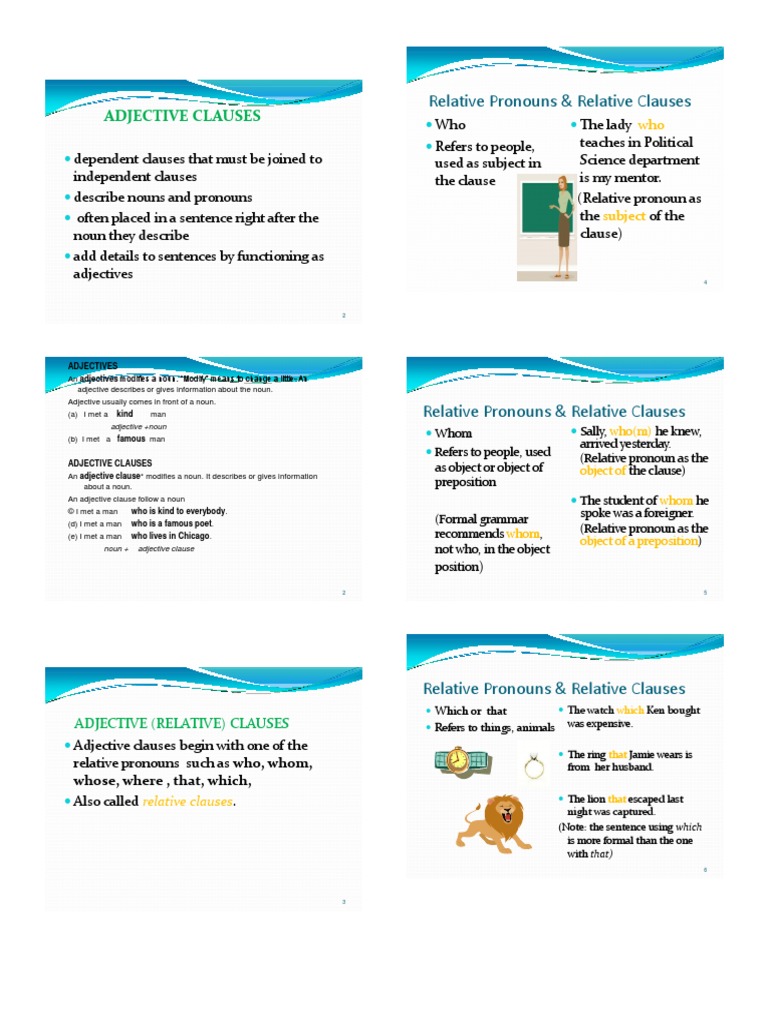 Adjective Clauses: Relative Pronouns & Relative Clauses | PDF ...
