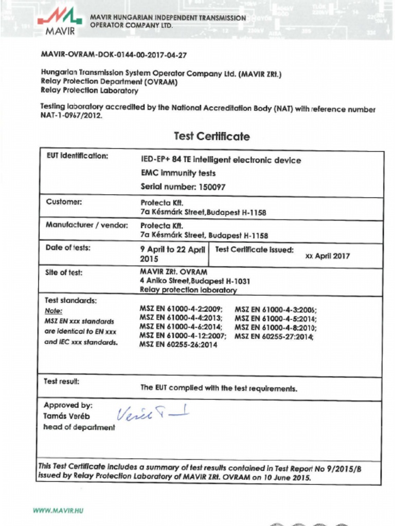 EP+ EMC Test Certificate PDF | PDF