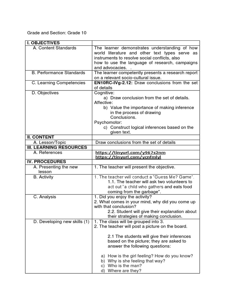 Drawing Conclusions in Grade 10 | PDF | Inference | Learning