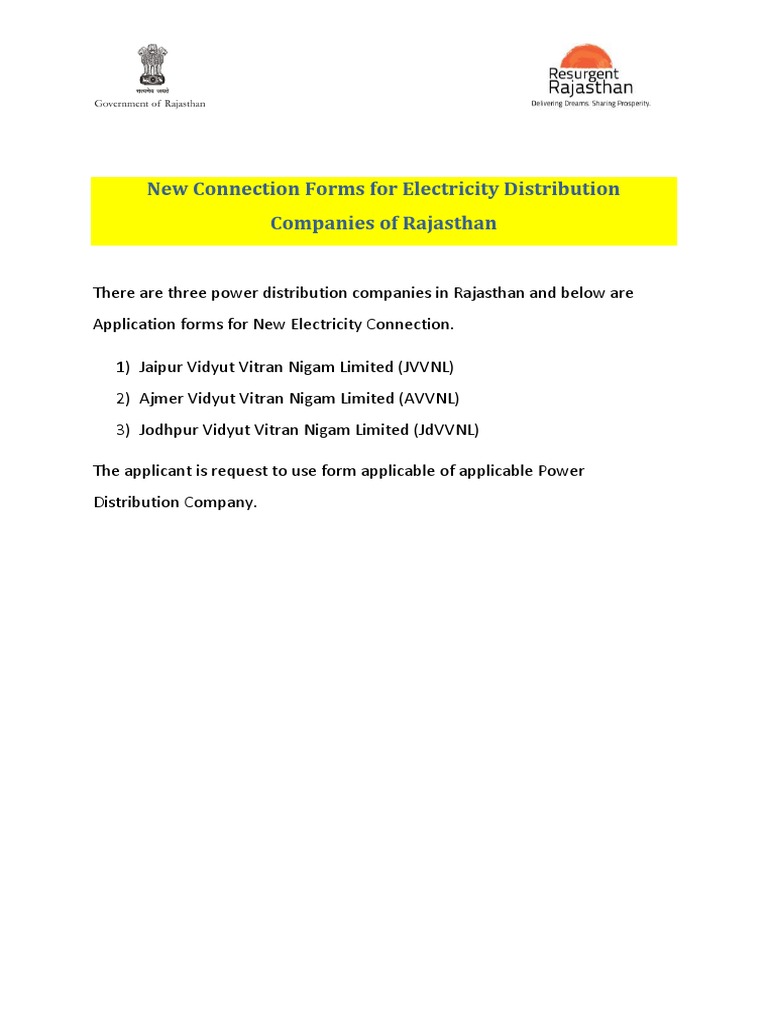 New Connection Forms For Electricity Distribution Companies of ...
