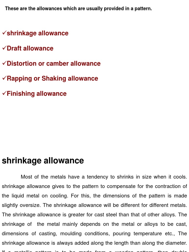 Shrinkage Allowance Draft Allowance Distortion or Camber Allowance Rapping or Shaking Allowance ...