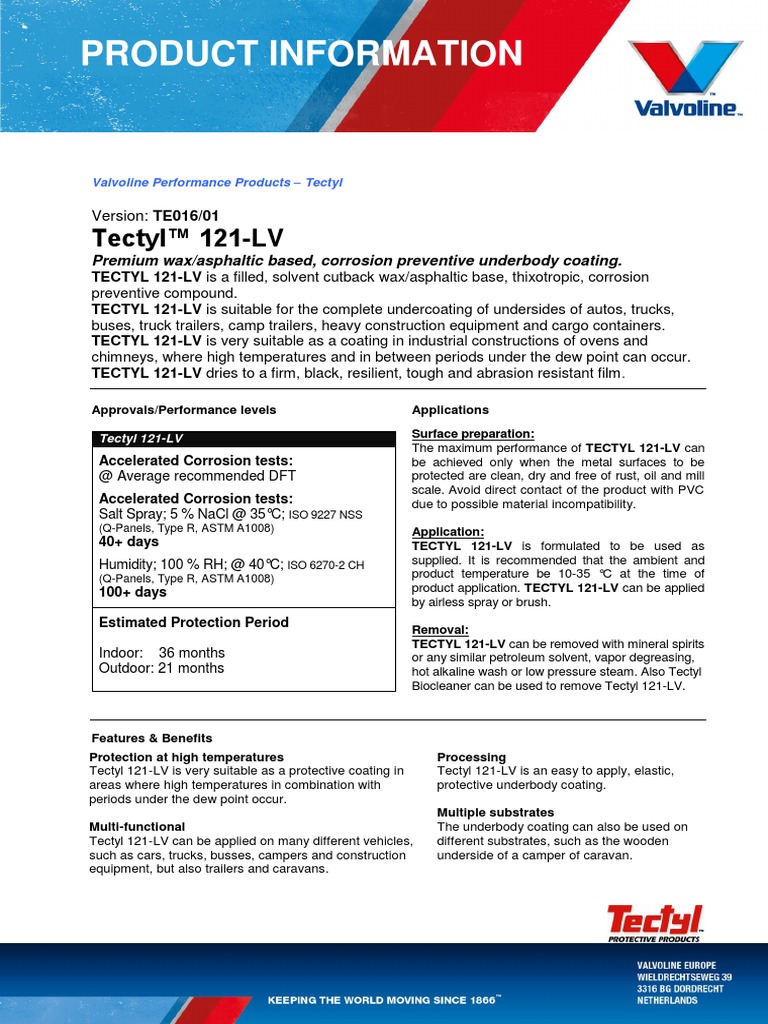 Product Information: Tectyl™ 121-LV | PDF | Corrosion | Sodium Chloride