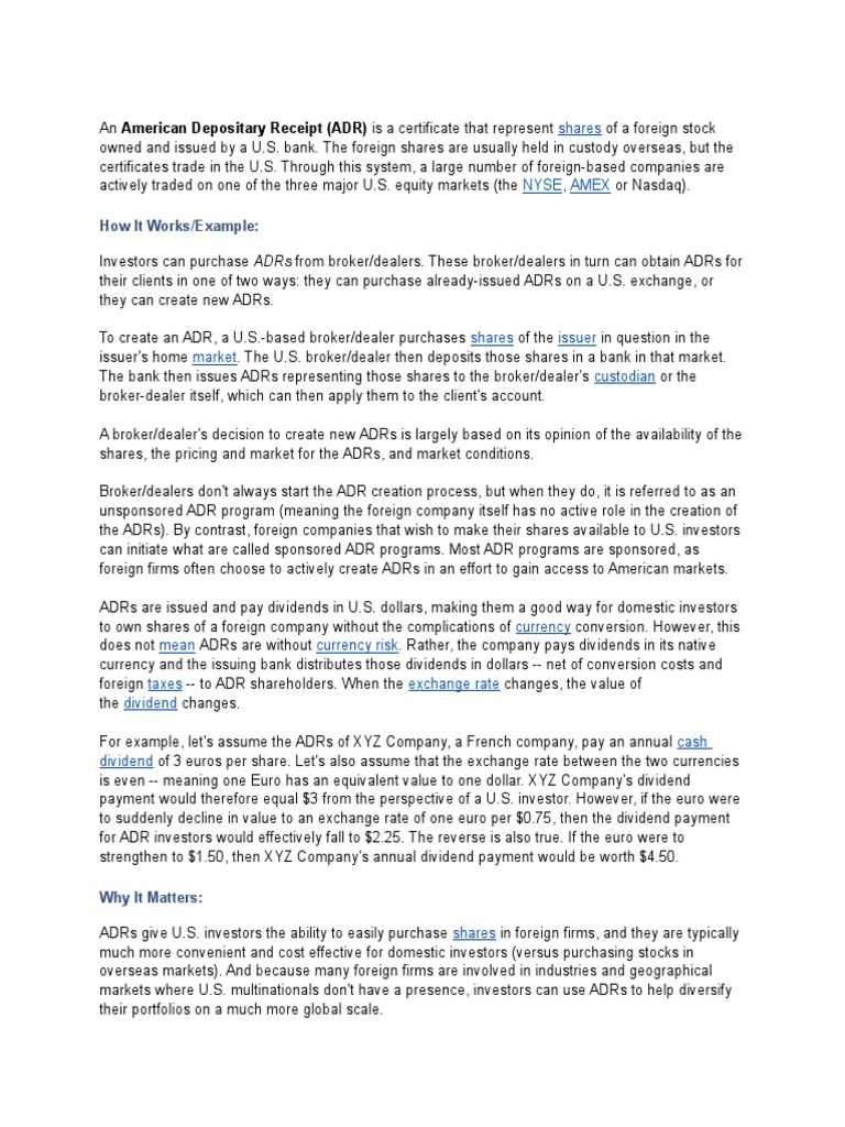 Shares: How It Works/Example | PDF | American Depositary Receipt ...