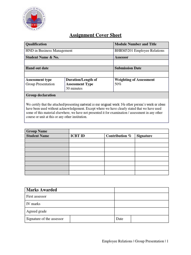 Assignment Cover Sheet: Qualification Module Number and Title | PDF ...