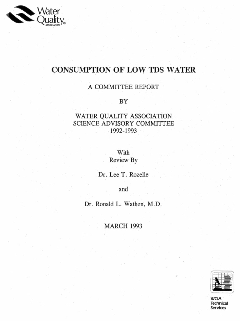 Consumption of Low Tds Water: A Committee Report BY Water Quality ...