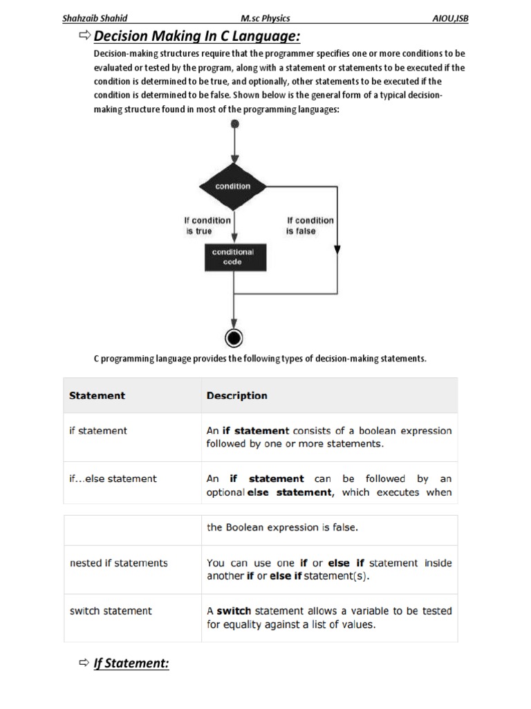 Loops and Decision Making Statements in C Language | PDF | Control Flow | C (Programming Language)
