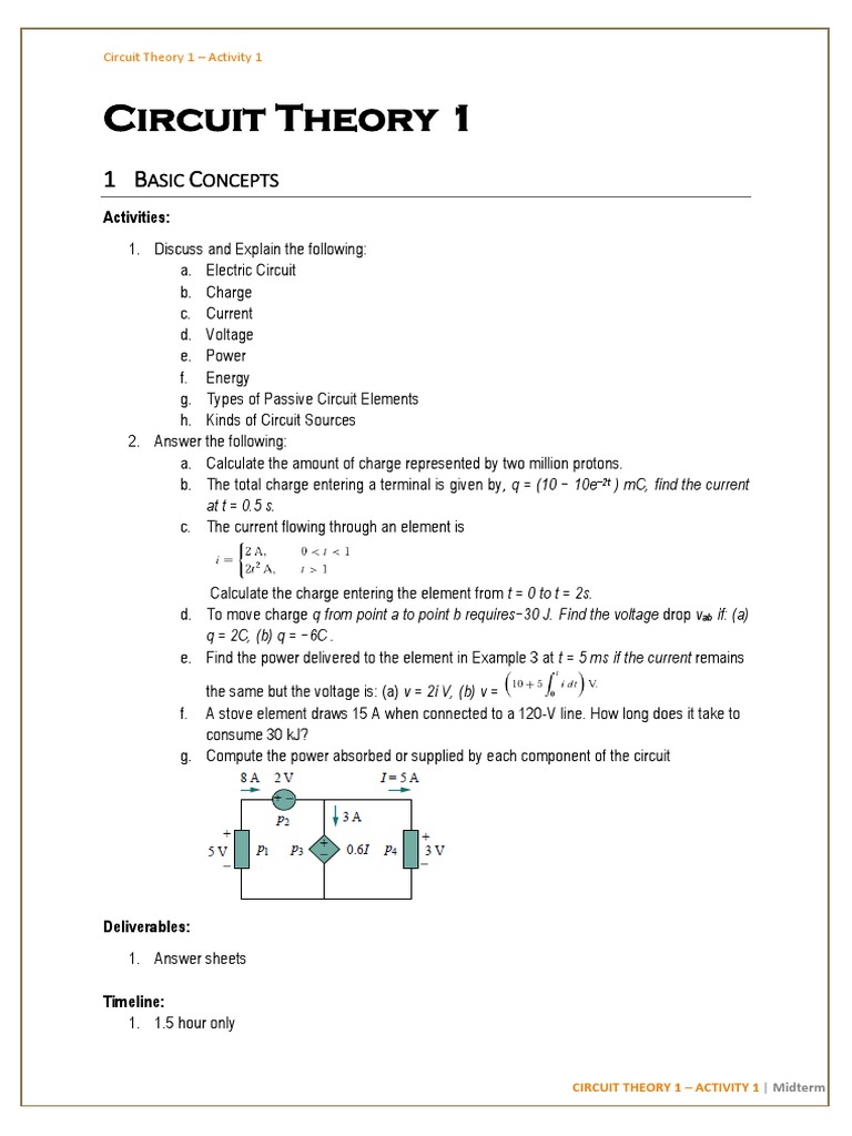 Circuit Theory 1 Activity 1 | PDF | Teaching Methods & Materials ...