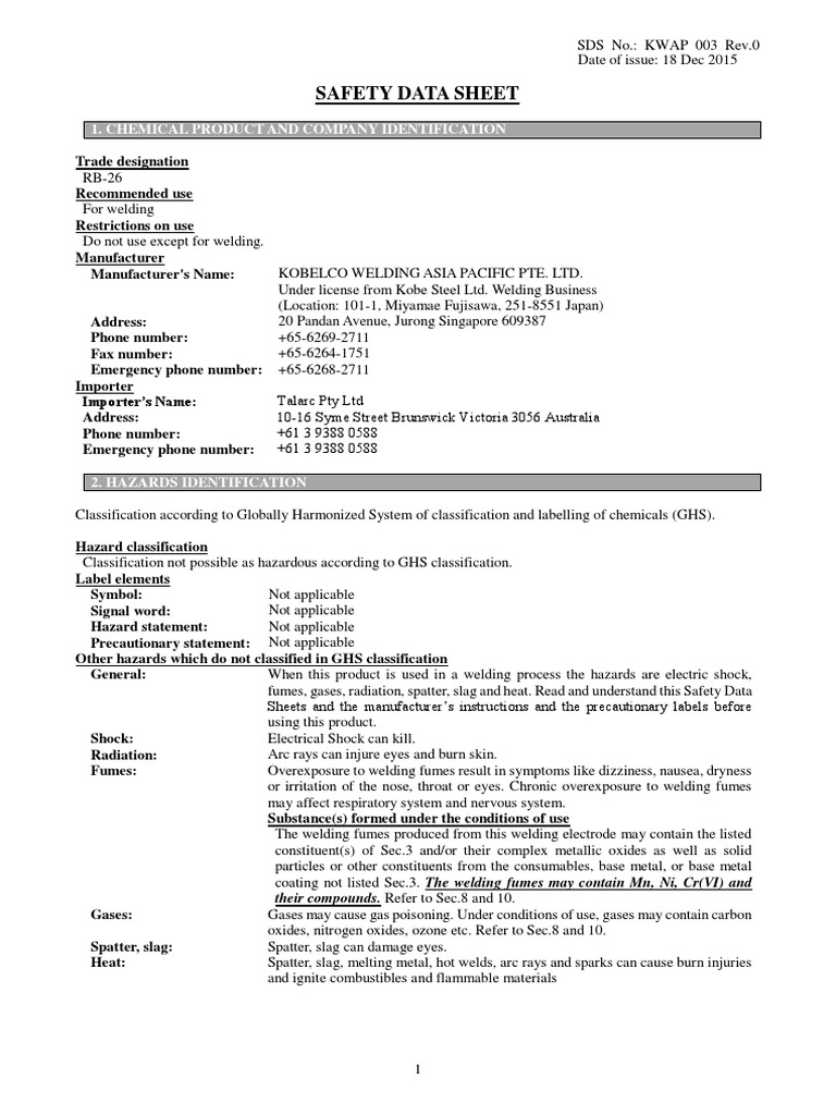 MSDS RB 26 PDF | PDF | Welding | Construction