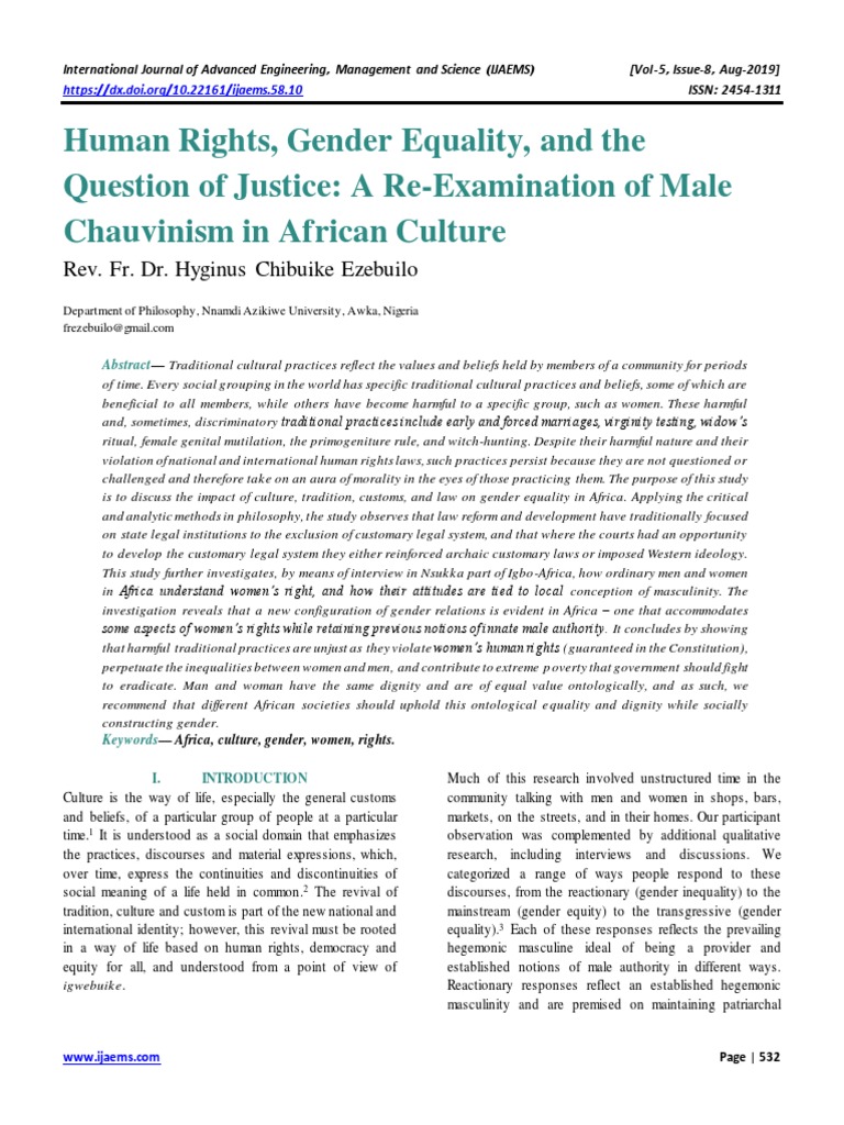 Re-Examining Male Chauvinism in African Culture: A Critical Analysis of ...
