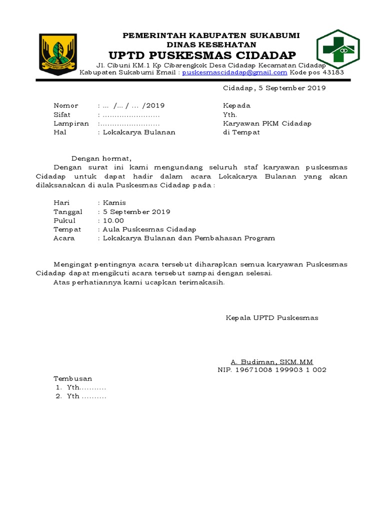 Contoh Surat Undangan Kepala UPTD | PDF