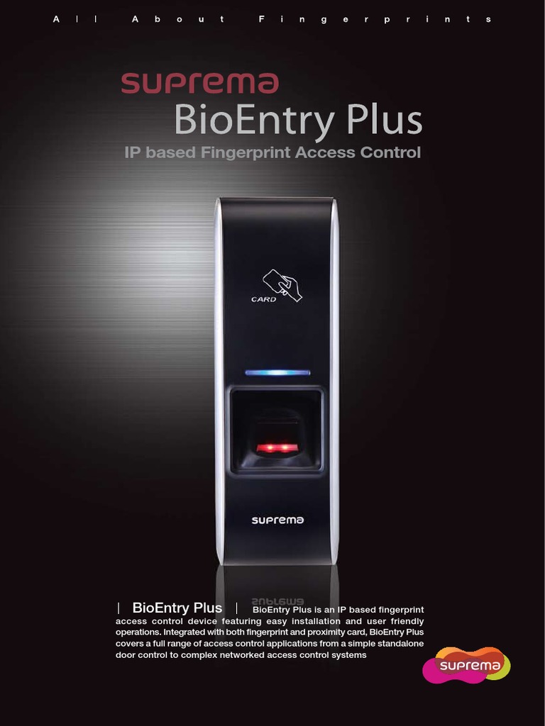 Ip Based Fingerprint Access Control: Bioentry Plus | PDF | Access Control | Electronics