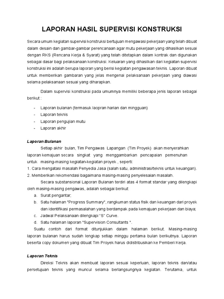 Laporan Hasil Supervisi Konstruksi | PDF
