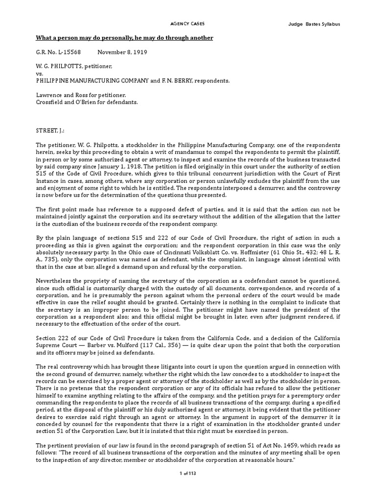 Agency Cases | PDF | Law Of Agency | Judgment (Law)