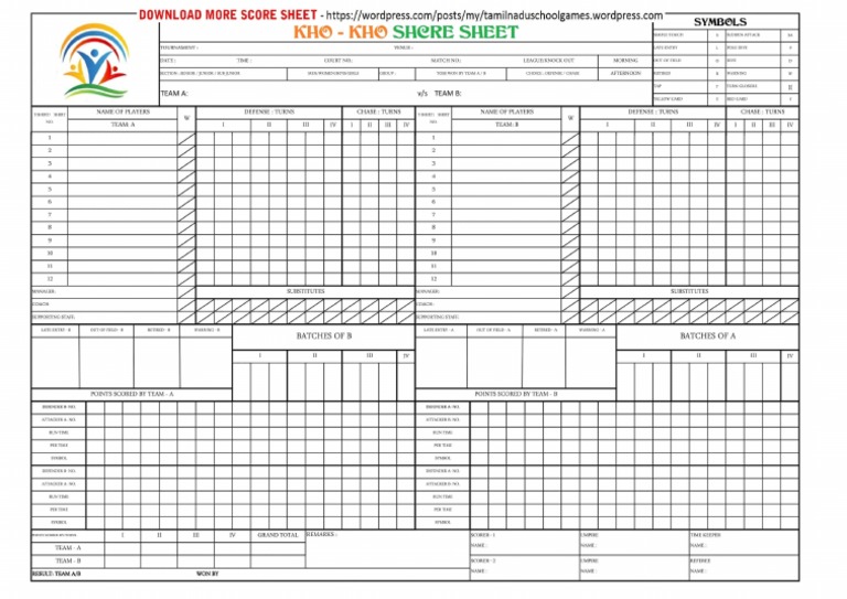 Kho Khoscore Sheet Click Here To Download | PDF
