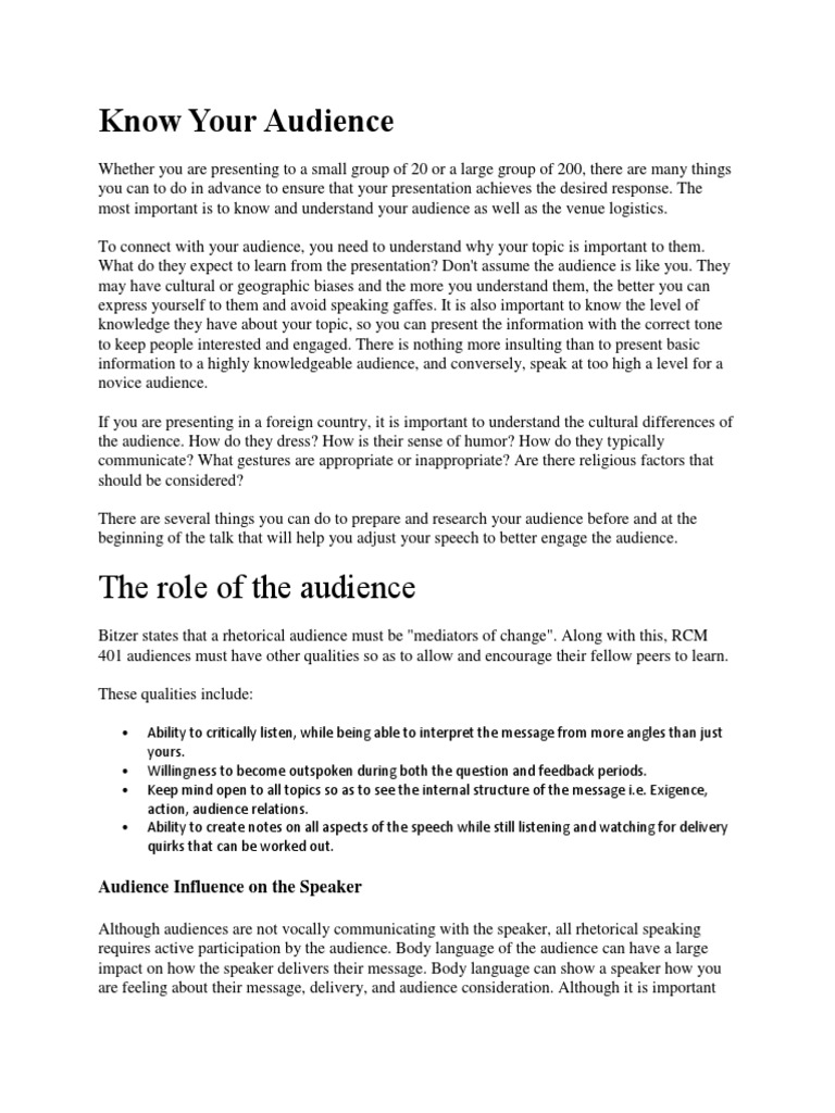 Know Your Audience: The Role of The Audience | PDF | Body Language ...