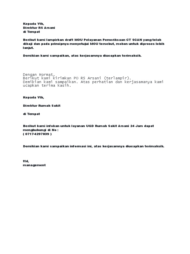 Contoh Surat Mou CT Scan Dan Po | PDF