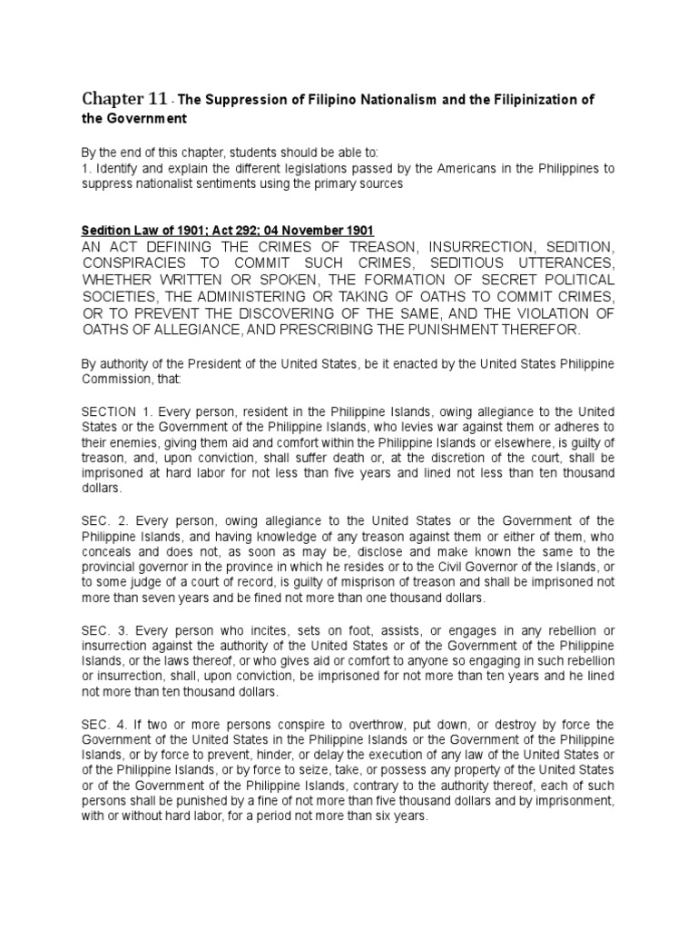 The Suppression of Filipino Nationalism and The Filipinization of The ...