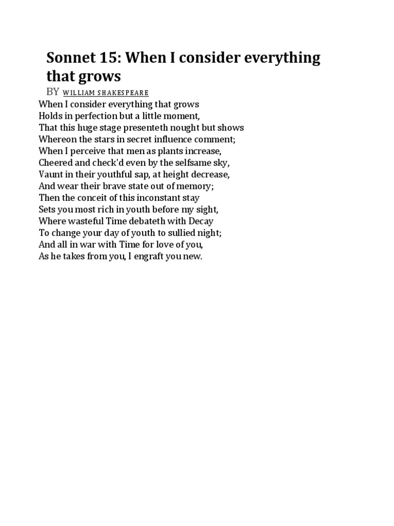 Sonnet 15: When I Consider Everything That Grows: William Shakespeare ...