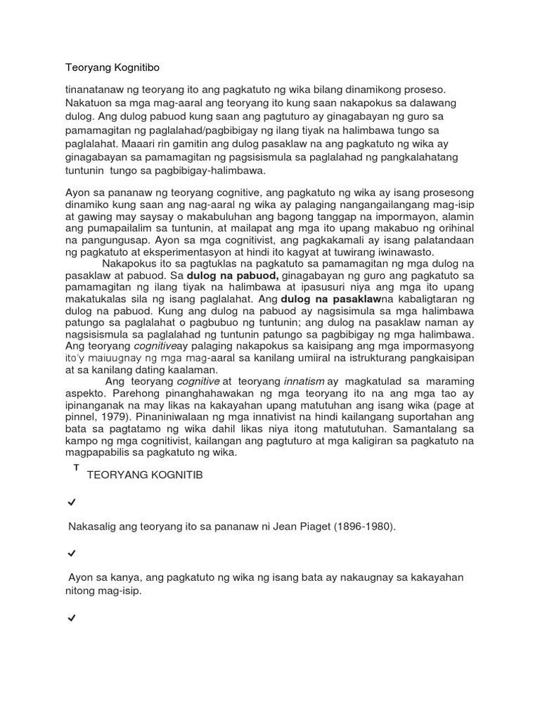 Teoryang Kognitibo | PDF