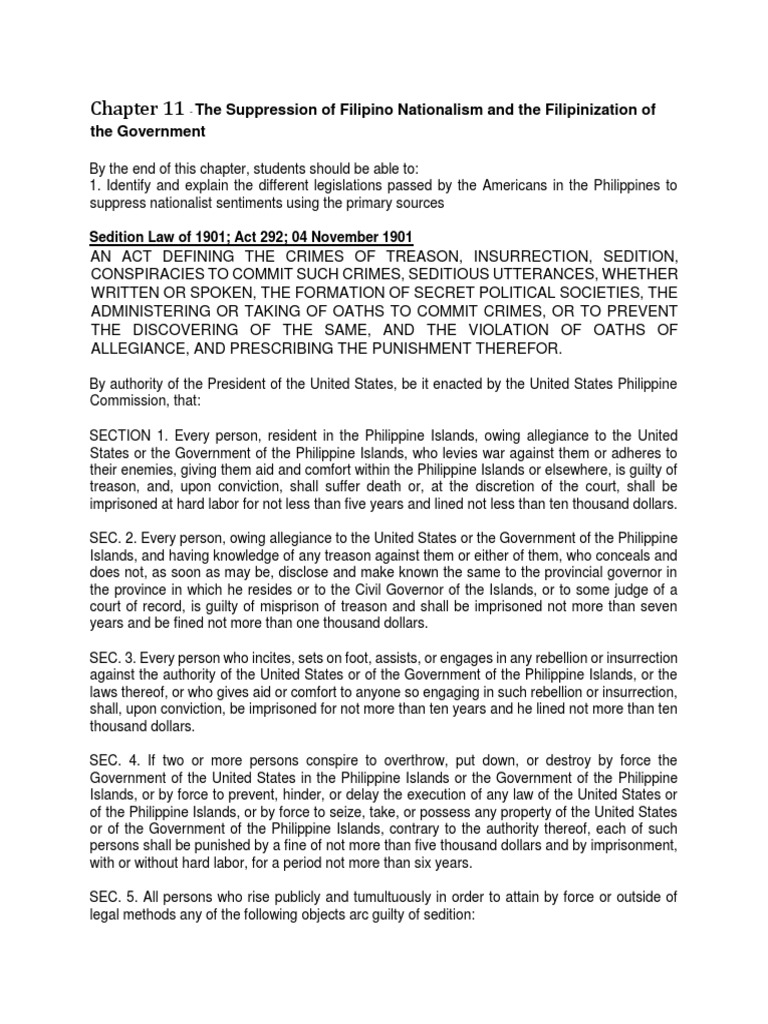 The Suppression of Filipino Nationalism and The Filipinization of The ...