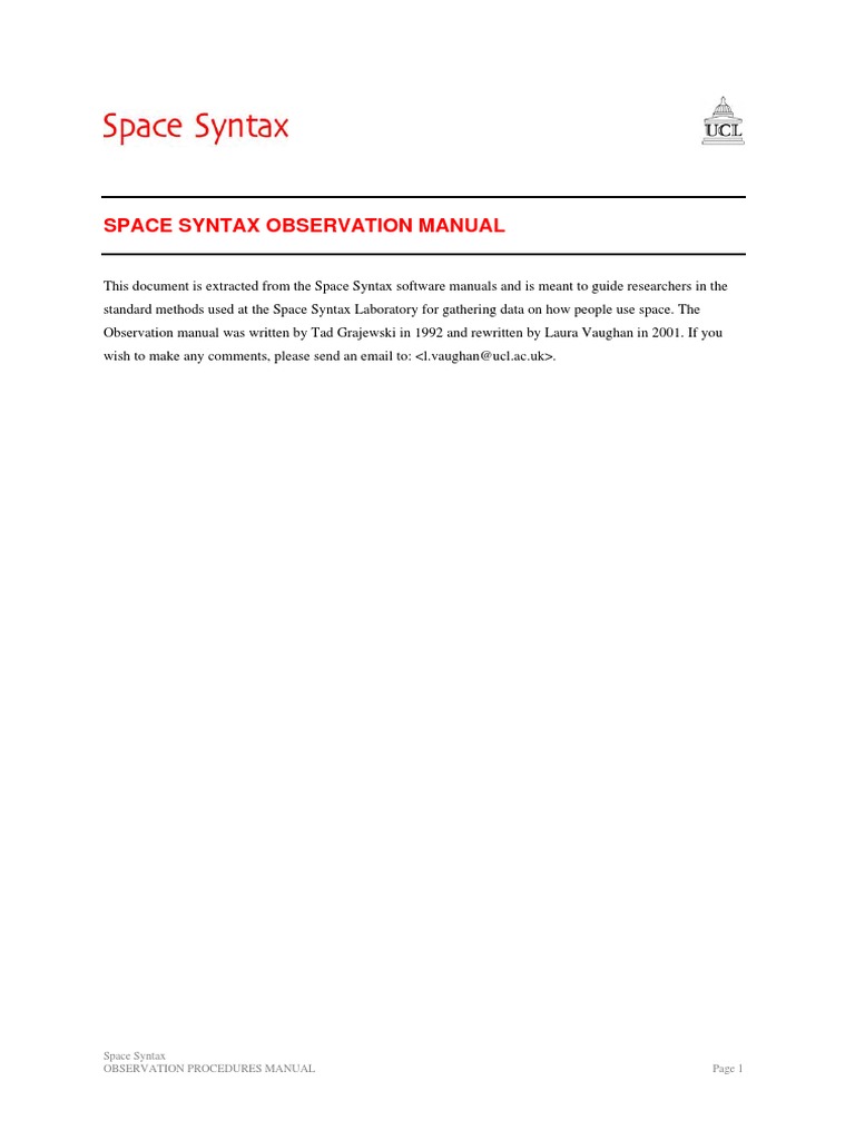 (Space Syntax LTD) Space Syntax Observation Manual PDF | PDF | Time