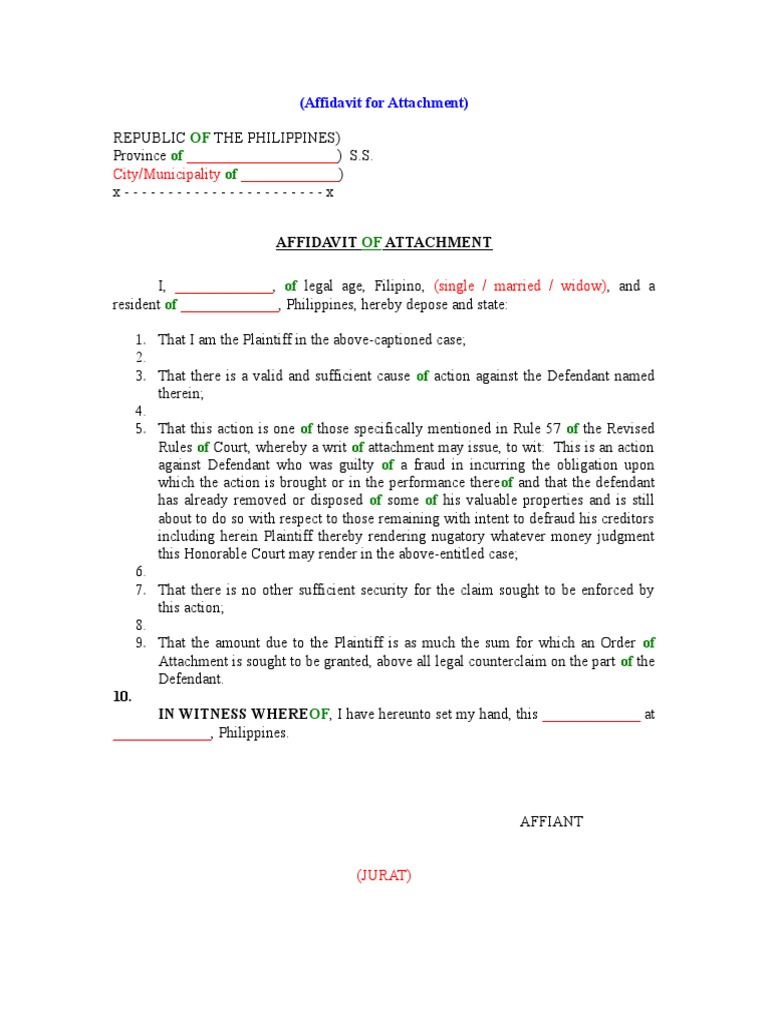 Affidavit For Attachment | PDF