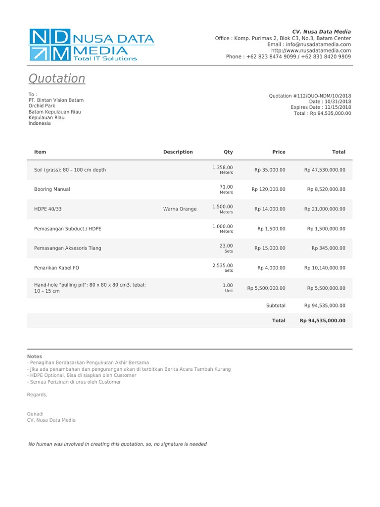 Quotation: Item Description Qty Price Total | PDF