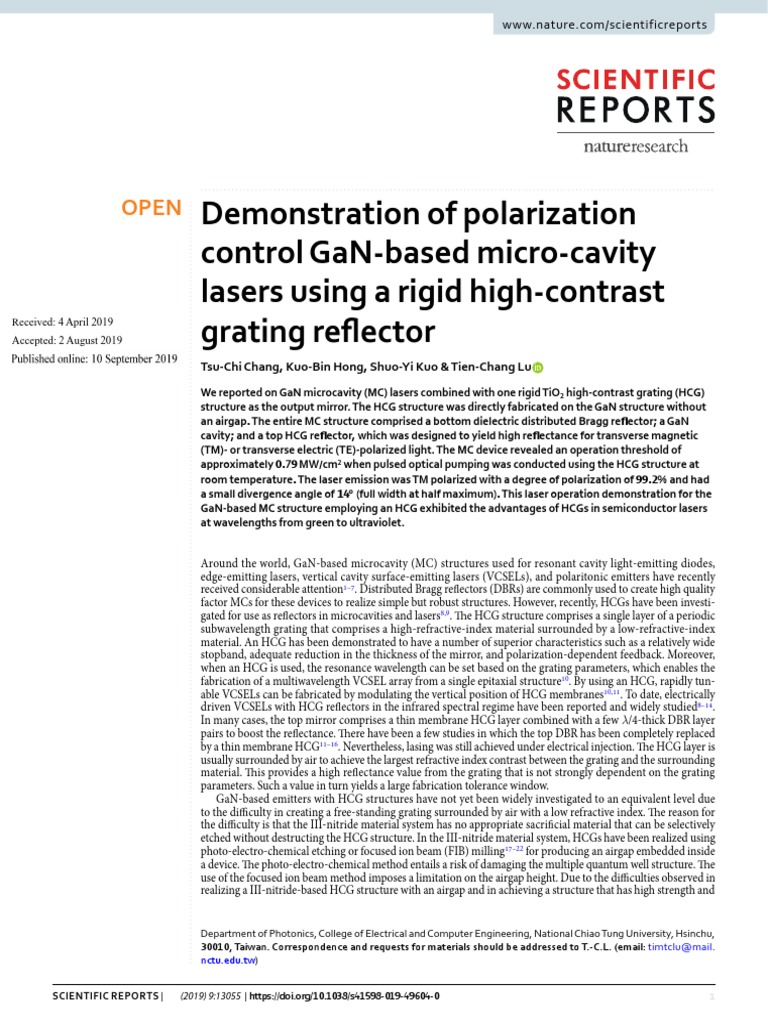 Demonstration of Polarization Control Gan-Based Micro-Cavity Lasers ...