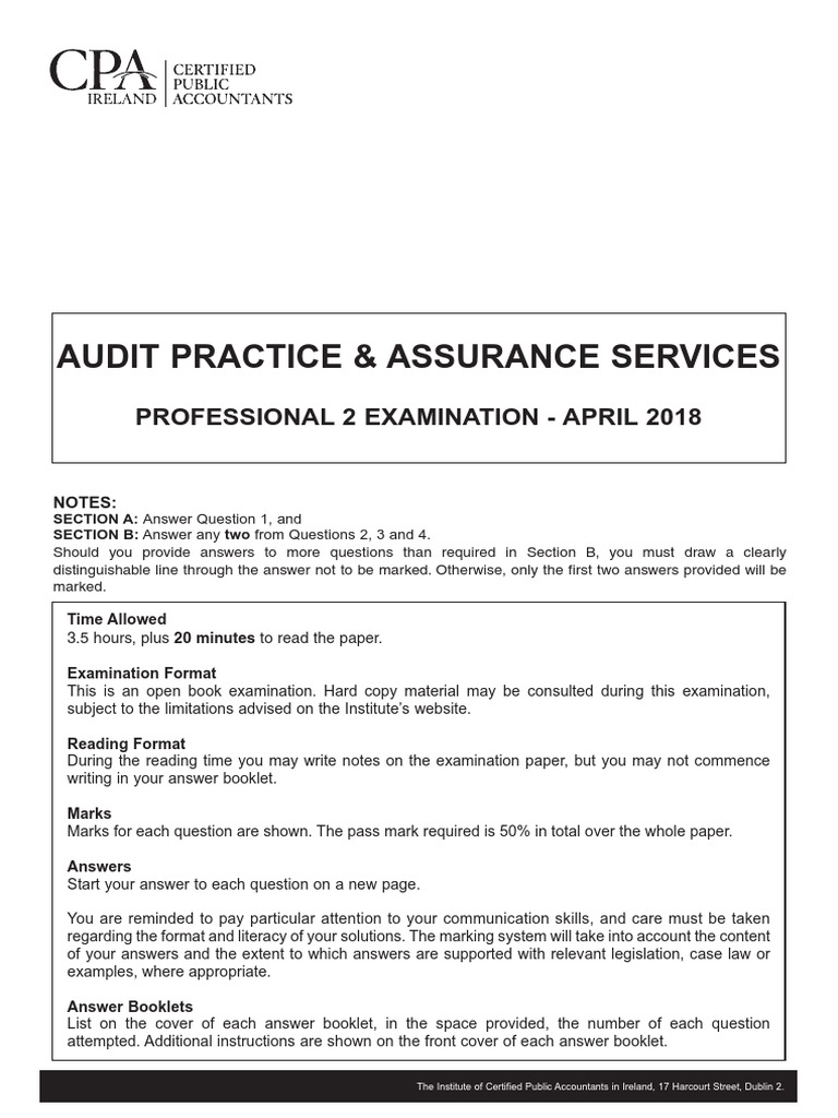 p2 Audit Practice April 2018 | PDF | Auditor's Report | Going Concern