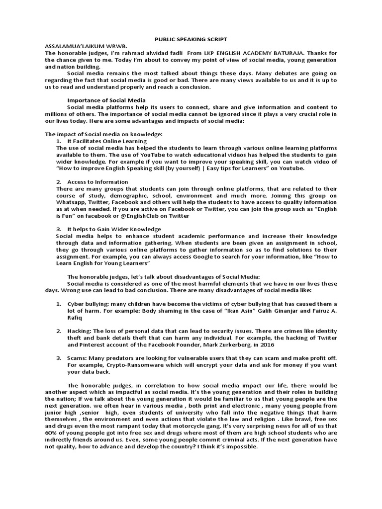 Public Speaking Script | PDF | Social Media | Popular Culture & Media ...