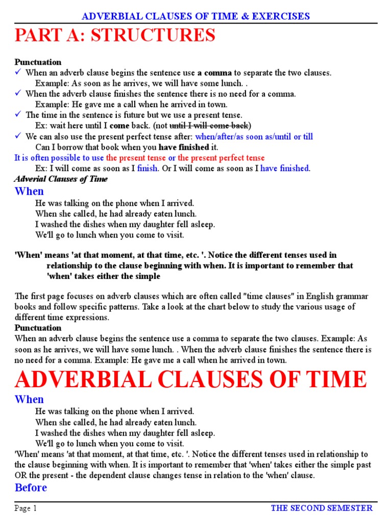 Adverbial Clauses of Time | PDF | Grammatical Tense | Adverb