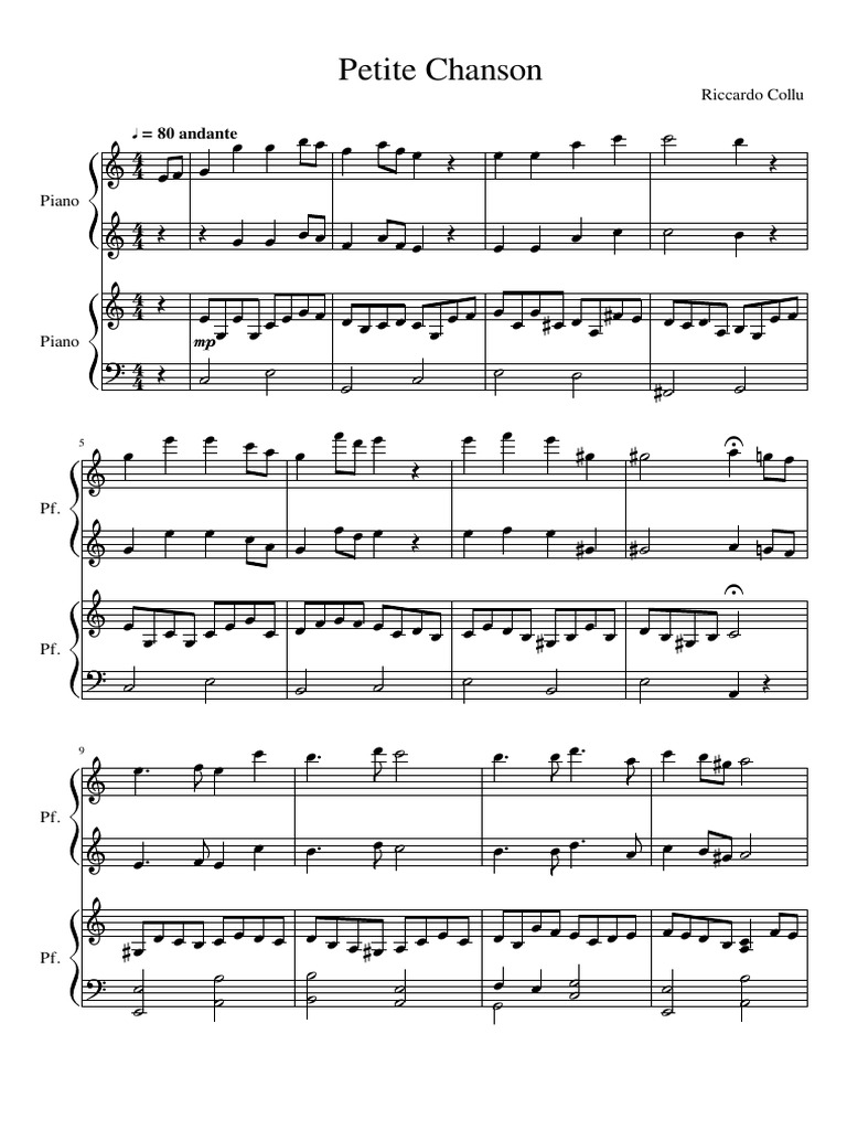 Petite Chanson Easy Piano Four Hands Duet | PDF
