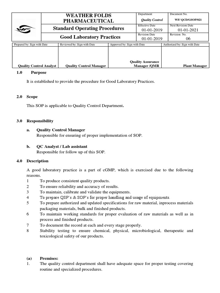 Weather Folds Pharmaceutical Standard Operating Procedures Good ...