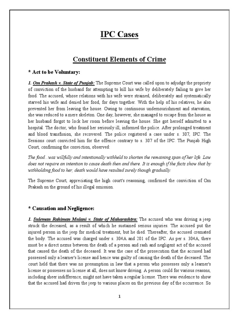 IPC Cases: Constituent Elements of Crime | PDF | Mens Rea | Arrest