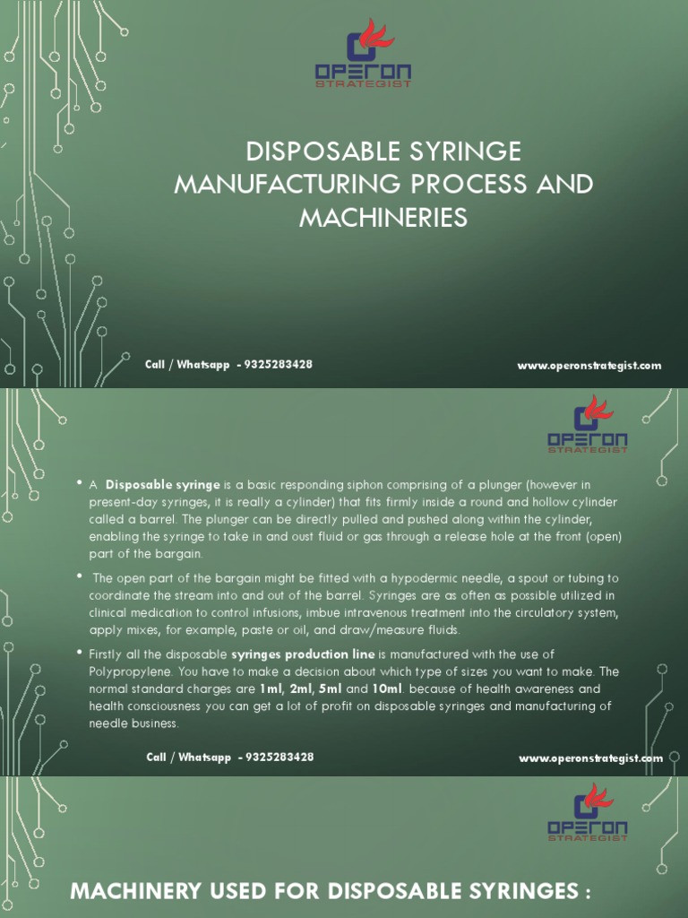 Disposable Syringe Manufacturing Process and Machineries | PDF ...