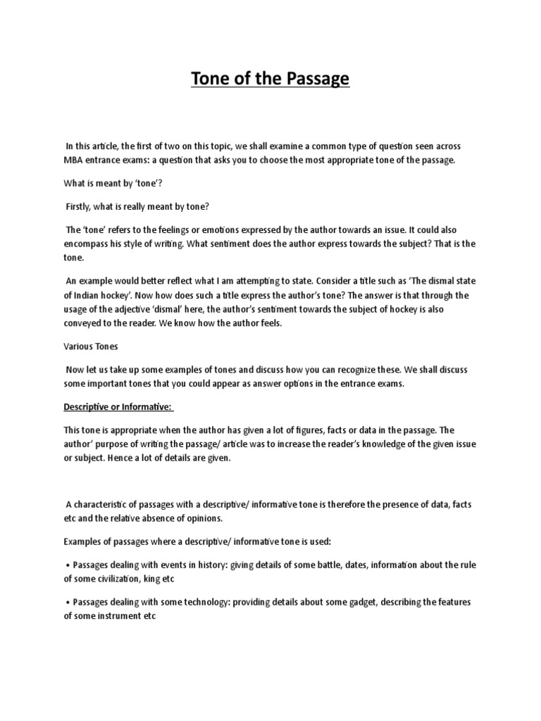 Tone of The Passage | PDF | Satire | Question