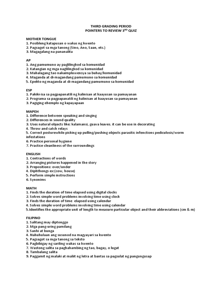 3rd Quiz Pointers To Review | PDF
