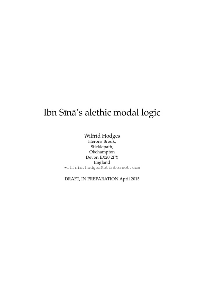 Ibn S In A's Alethic Modal Logic: Wilfrid Hodges | PDF | Modal Logic ...