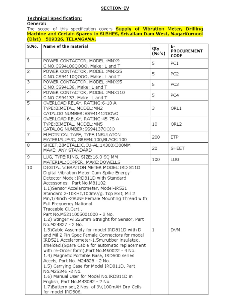 S.No. Name of The Material Qty (No's) E-Procurement Code | PDF | Drill ...