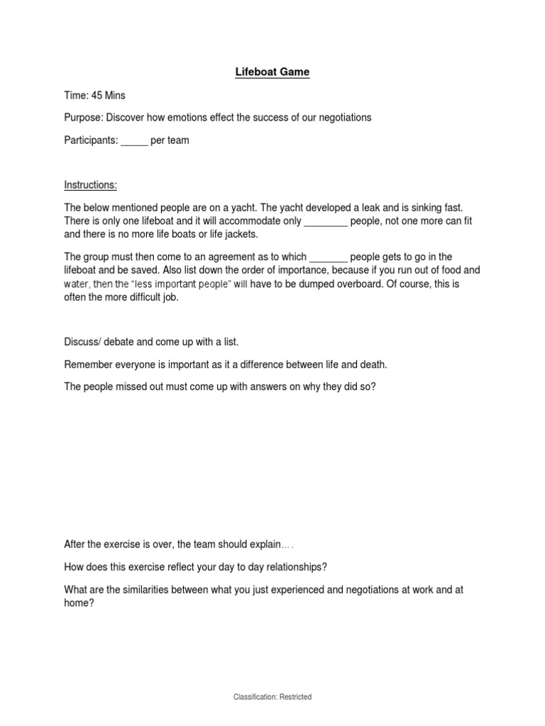 Lifeboat Team Building Exercise Guide | PDF | Self-Improvement