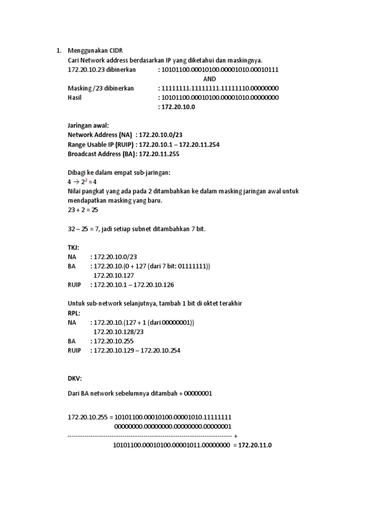 Jawaban Contoh Soal Subnetting | PDF