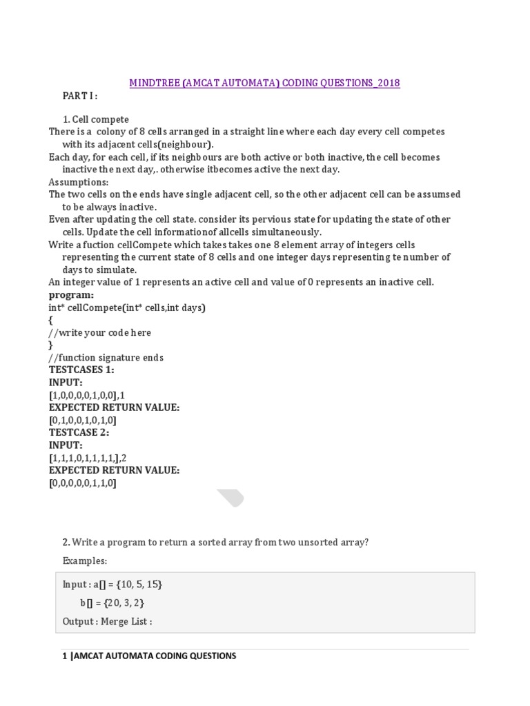 Mindtree Amcat Automata Coding Questions 2018 Program Pdf String Computer Science 2009