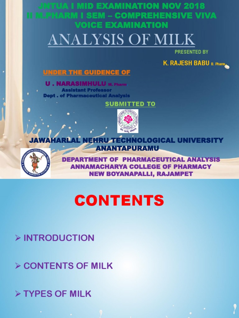 Analysis of Milk: Under The Guidence of | PDF | Milk | Chemistry