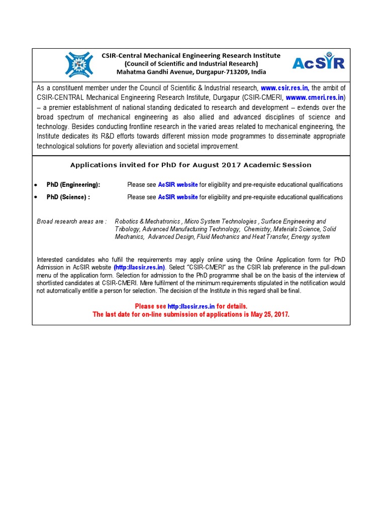 CSIR-Central Mechanical Engineering Research Institute | PDF