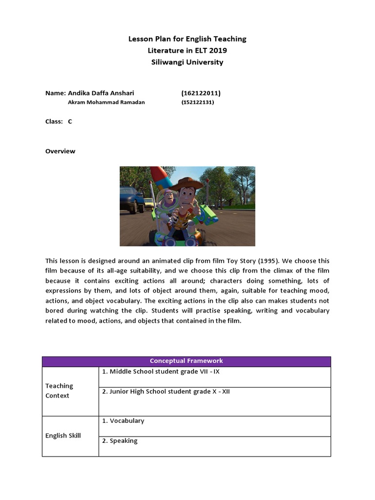 Vocabulary Lesson Plan Using Toy Story | PDF | Lesson Plan | Vocabulary